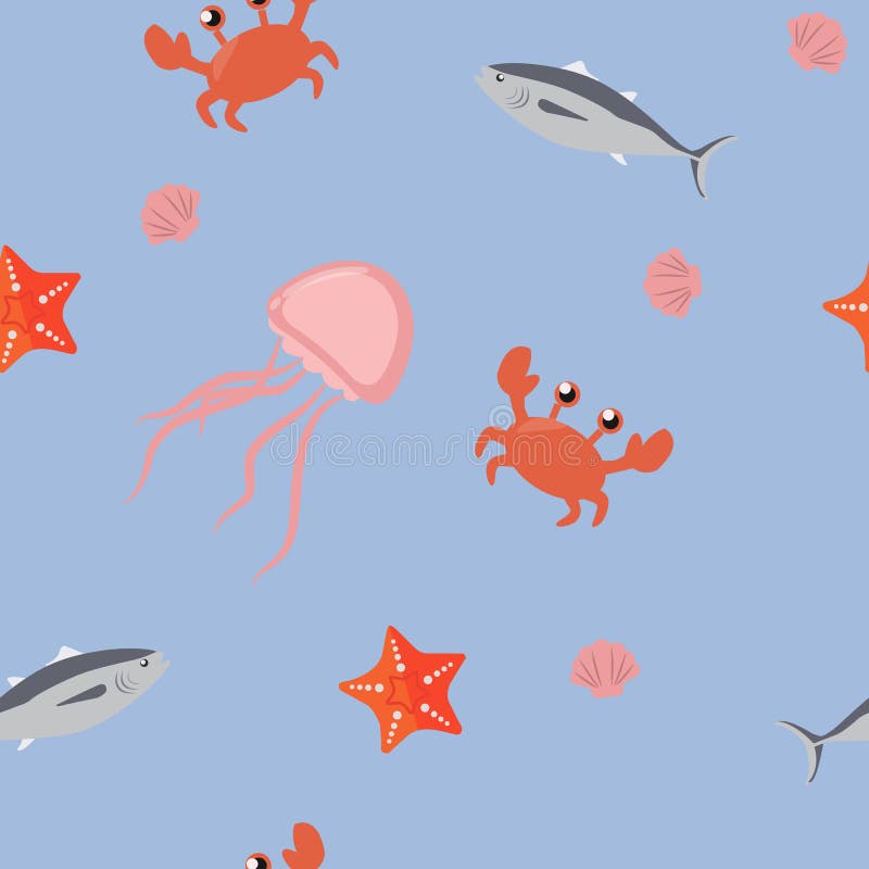 Vector Illustration Sea Themed Seamless Pattern Background Stock Vector ...