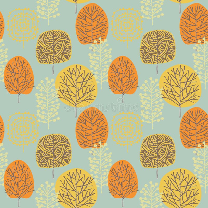Seamless Pattern with Trees. Drawing of Autumn Forest by Hand. Stock ...