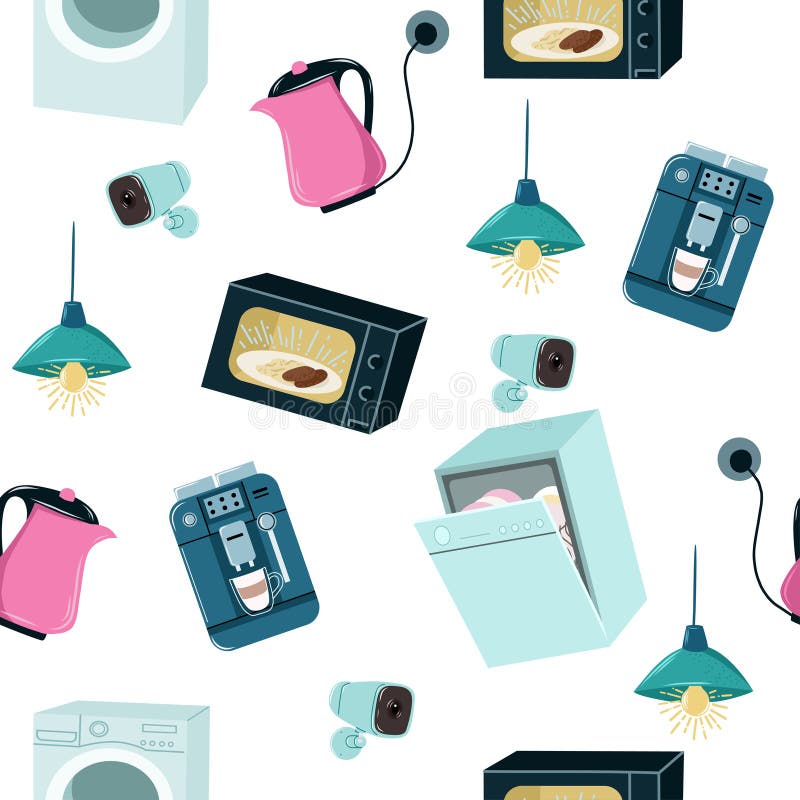 Smart Home Device Pattern with Kitchen Appliances Stock Illustration ...