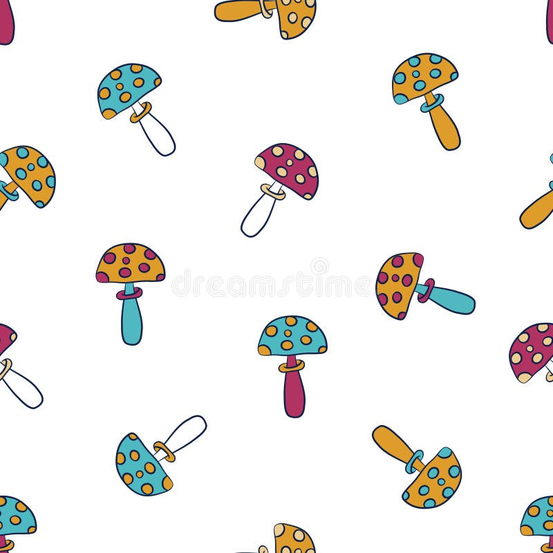 Seamless Pattern of Multicolored Cartoon Mushrooms Stock Vector ...
