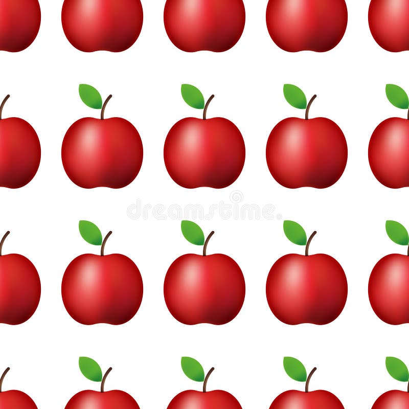 Vector Illustration. Seamless Pattern Realistic Red Apple on White ...