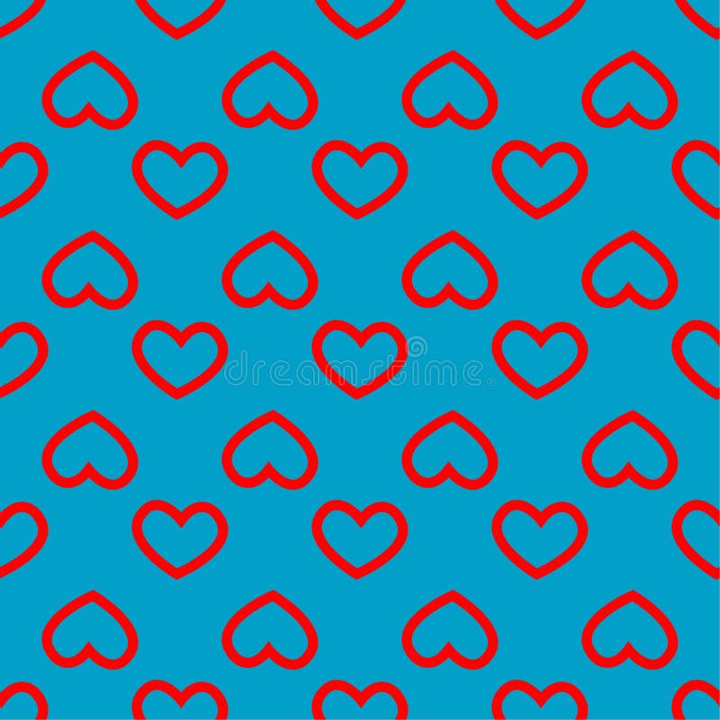 Seamless Pattern of Silhouettes of Hearts in Red on a Blue Background ...
