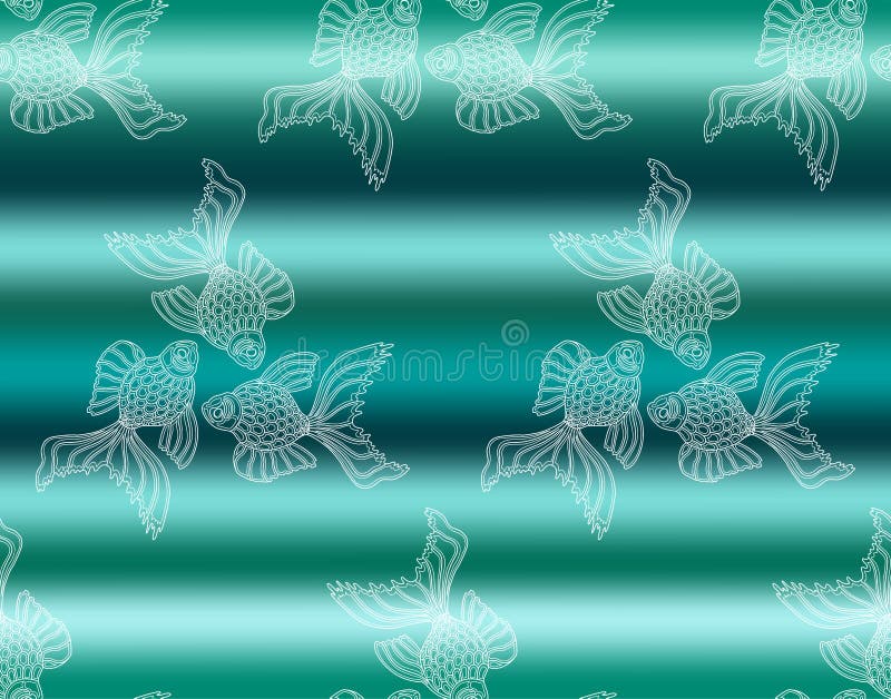 Vector Illustration. Seamless Pattern with White Goldfish on Abstract ...