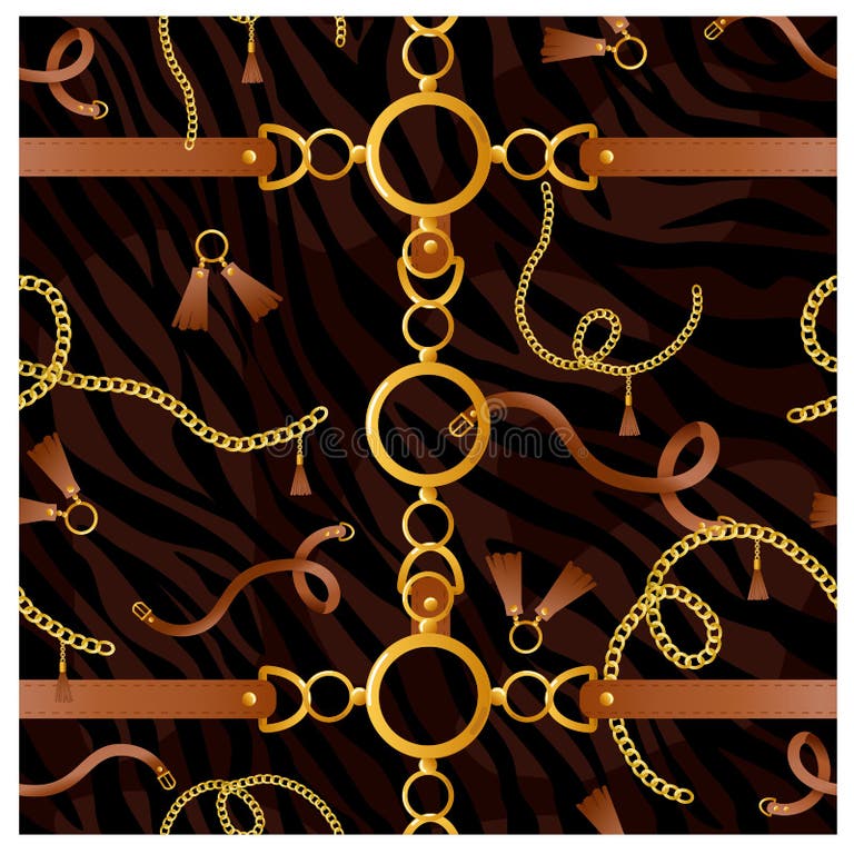 Vector Illustration of Seamless Patterns with Belts, Chain and Golden ...