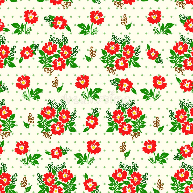 Vector Illustration of Seamless Red Flowers Pattern on Light Background ...