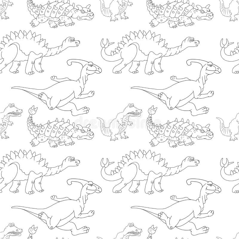 Vector Illustration of a Seamless Repeating Pattern of Dinosaurs Stock ...