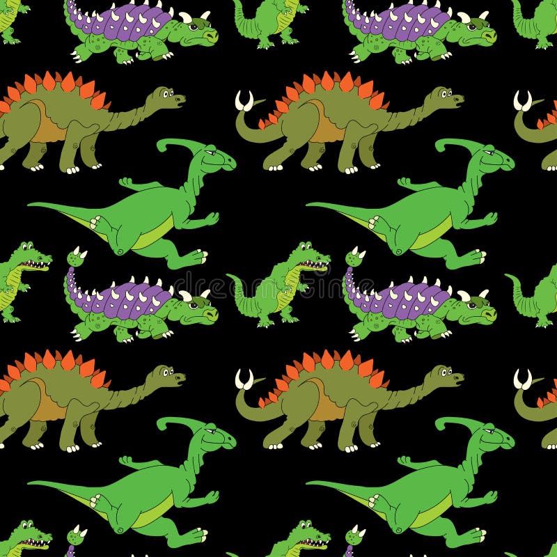 Vector Illustration of a Seamless Repeating Pattern of Dinosaurs Stock ...