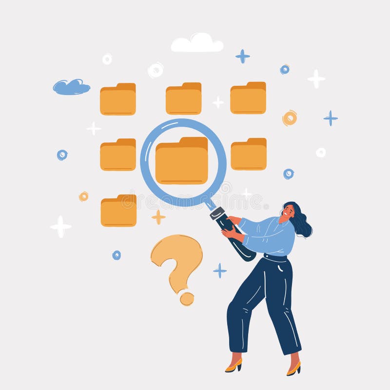Vector Illustration of Search Concept. Woman Looking for Data, Document ...