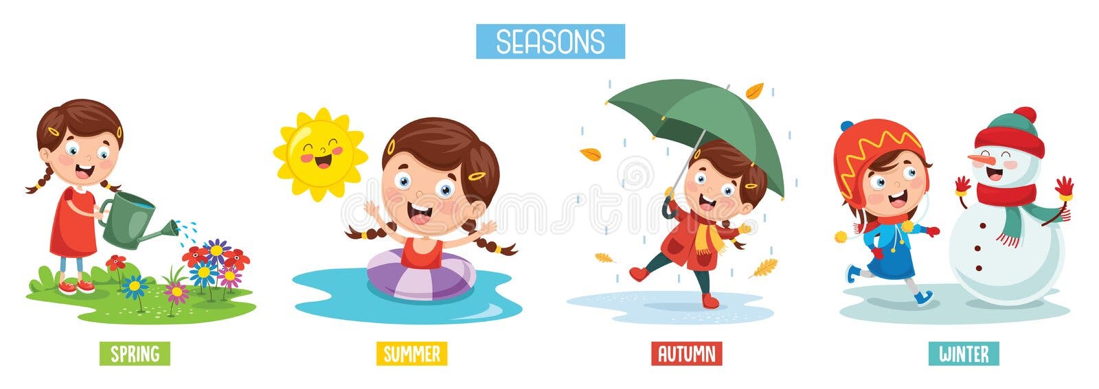 Cartoon Tree, Oak in the Different Seasons Year. Vector Stock Vector ...