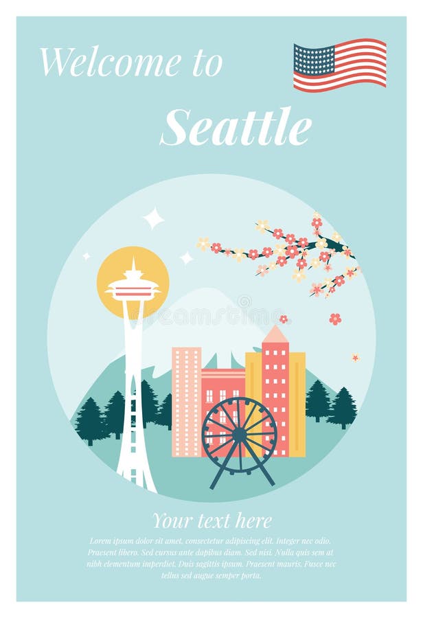 Vector Illustration of Seattle City with Landmarks Editorial Stock ...
