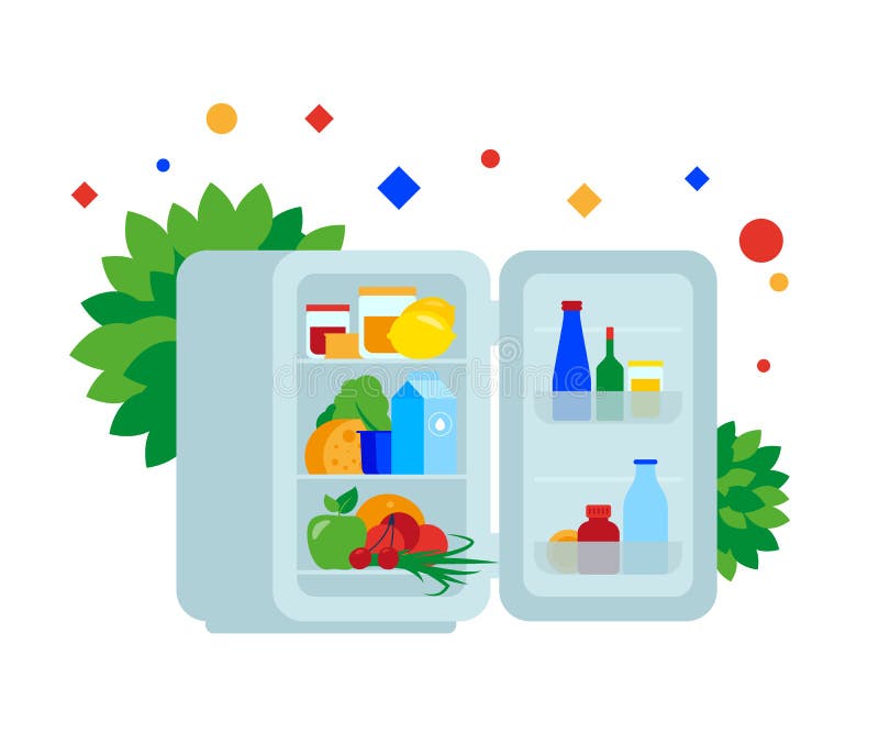 Fridge full of food. stock vector. Illustration of cook - 119926444