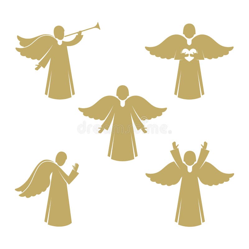 Vector Illustration. a Set of Angels in Various Poses. Stock Vector ...