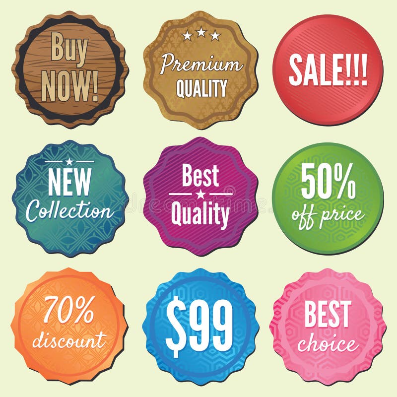 Set of badges and stickers stock vector. Illustration of button - 29707600