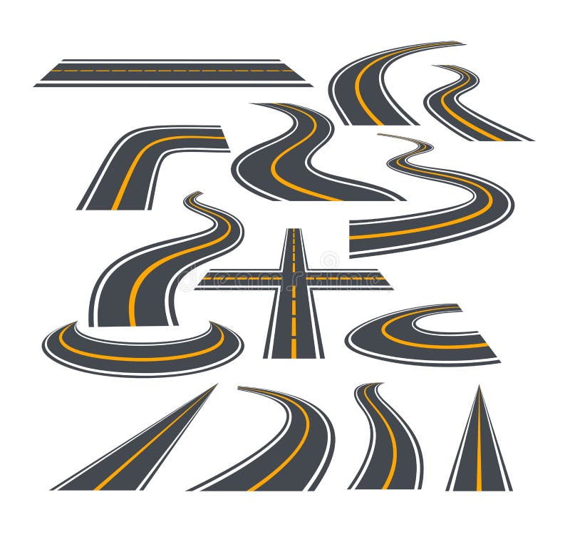 Bending Roads, High Ways or Roadways. Collection of Winding Road Design ...