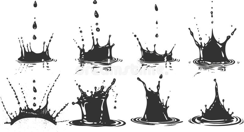 Vector Illustration Set of Black Water Splash Designs on White ...