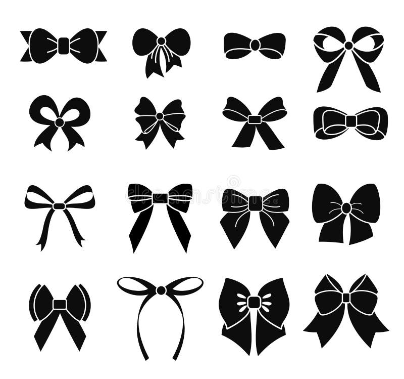 Vector Illustration Set of Black and White Bows in Silhouette ...