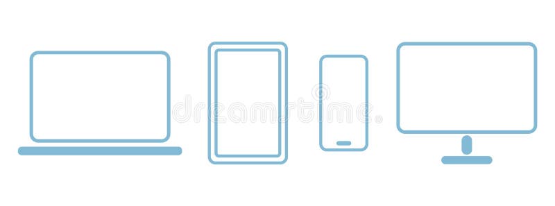 Vector Illustration Set of Blue Colored Smartphone, Tablet, Laptop and ...