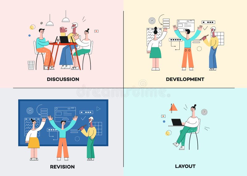 Vector Illustration Set of Business Development Scenes in Trendy Flat ...