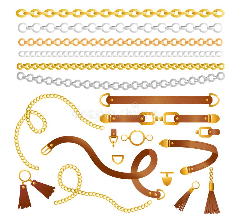 Vector Illustration Set of Chains and Belts. Fashion Collection of ...