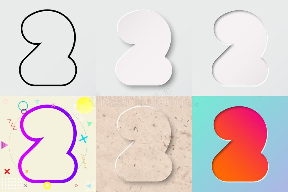 Vector Illustration Set of Cute Bold Rounded Number Two Lettering with ...