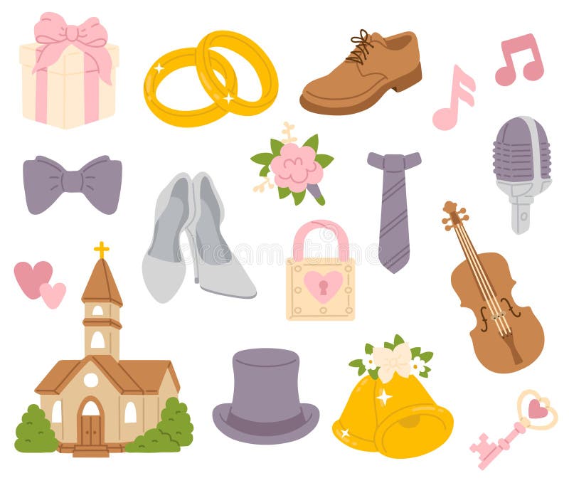 Set of Cute Doodle Wedding Objects Stock Vector - Illustration of ...