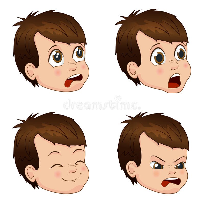 Vector Illustration Set of Cute Little Boy Faces Showing Different ...