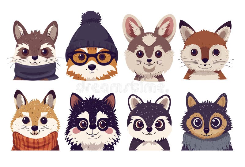 Vector Illustration Set of Cute Wild Animals Stock Vector ...