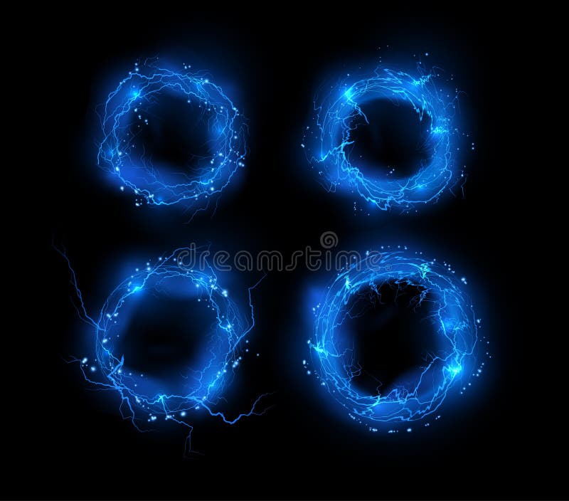 Vector Illustration of a Set Depicting Lightning Circles and Glowing ...