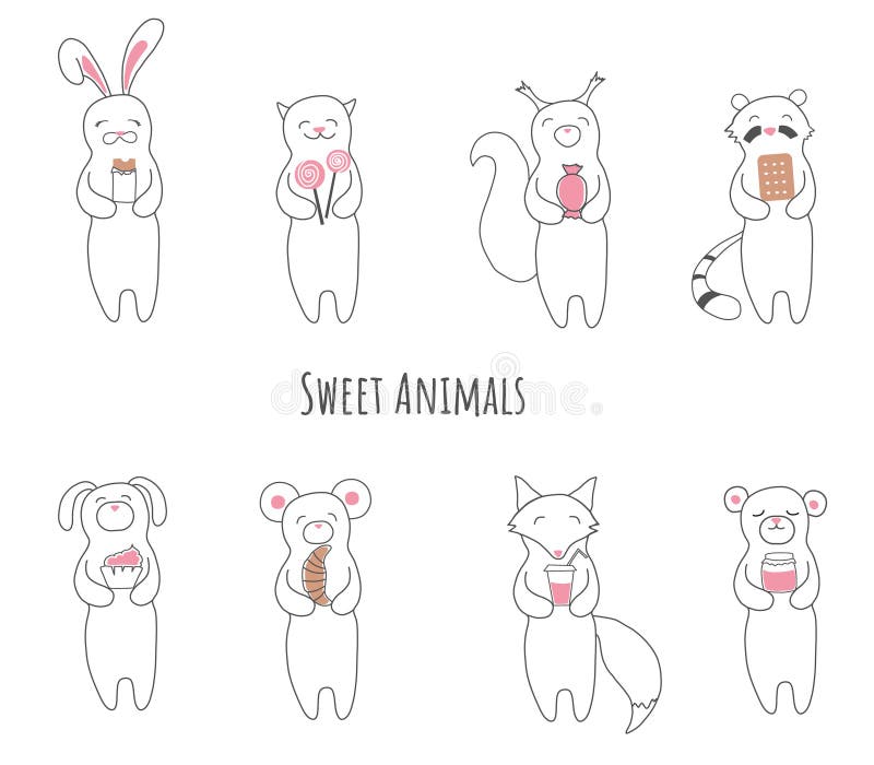 Vector Illustration Set with Different Animals and Sweets Stock Vector ...