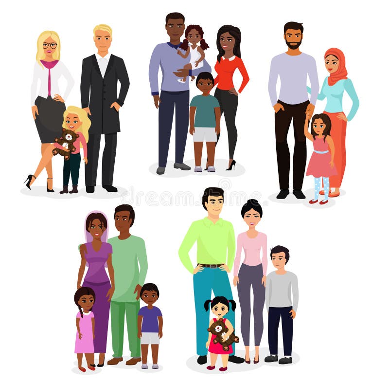Vector Illustration Set of Different Nationals Couples and Families ... Vector Illustration Set of Different Nationals Couples and Families ...