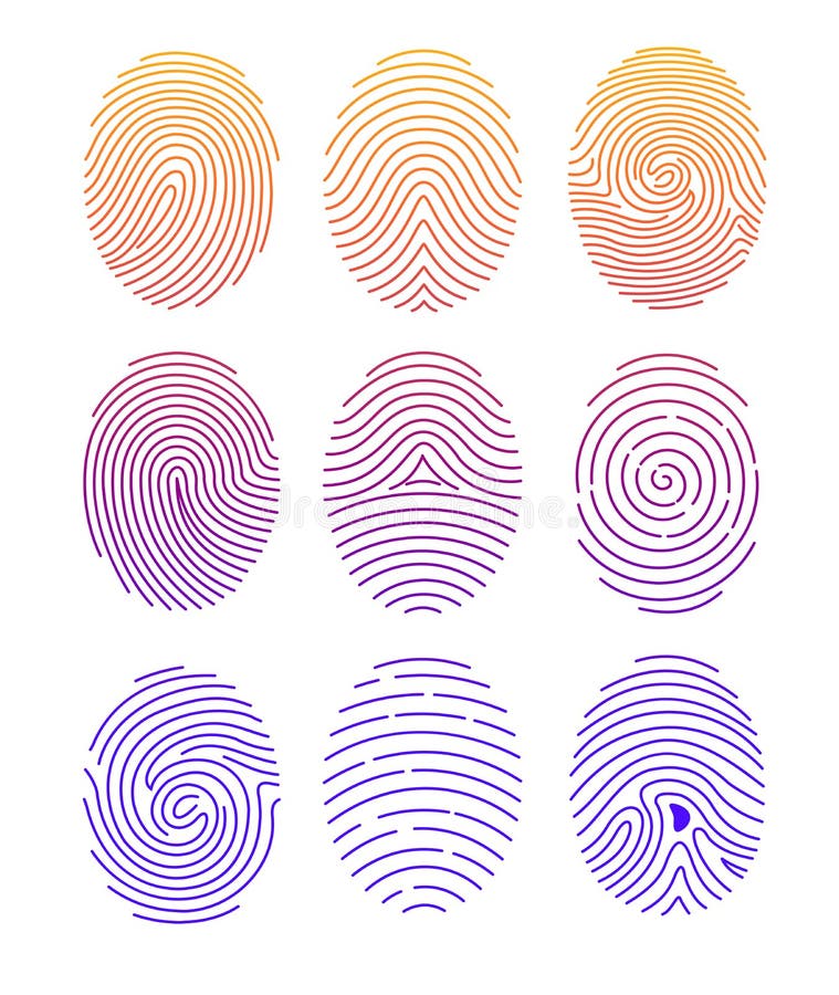 Vector Illustration Set of Different Shape Fingerprint with Color ...