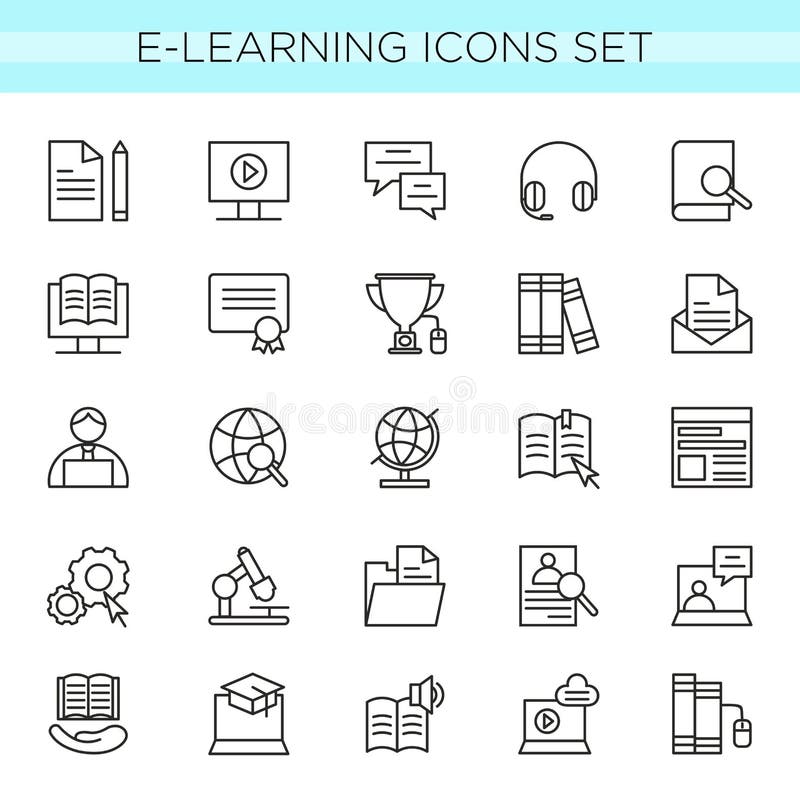 E Learning Line Icon Set, Online Education Symbols Stock Vector ...