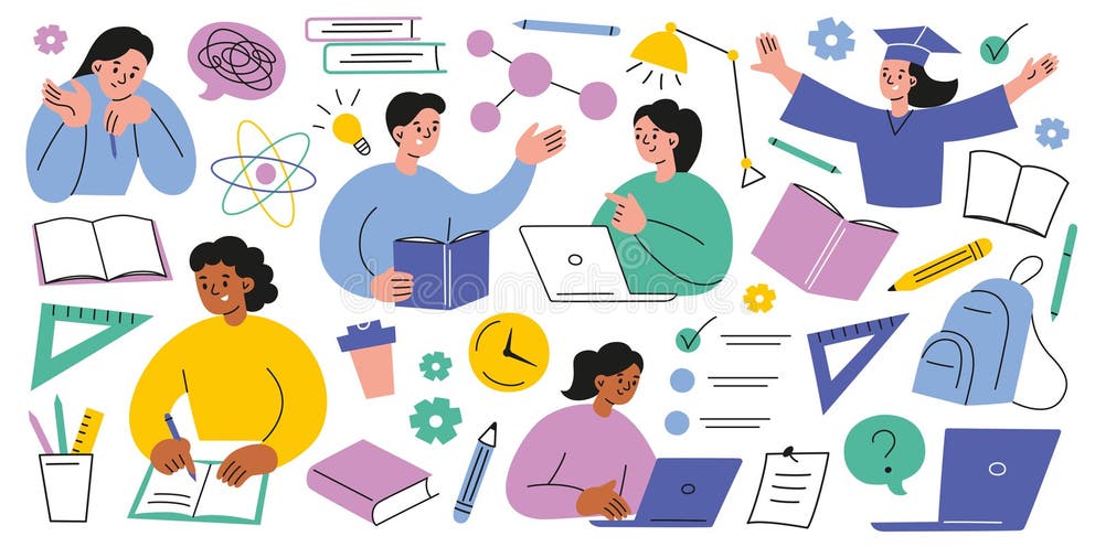 Vector Illustration Set of Education and School Items. Books Doodles ...