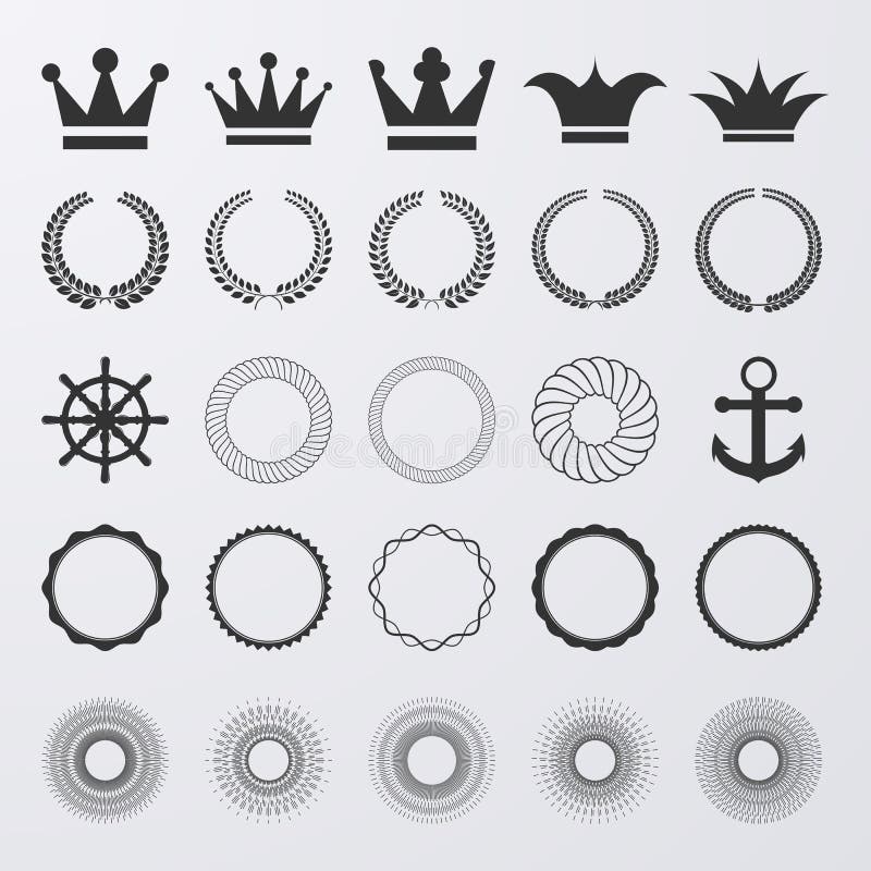 Vector Illustration of a Set of Elements. Crown, Crowns, Rays Stock ...