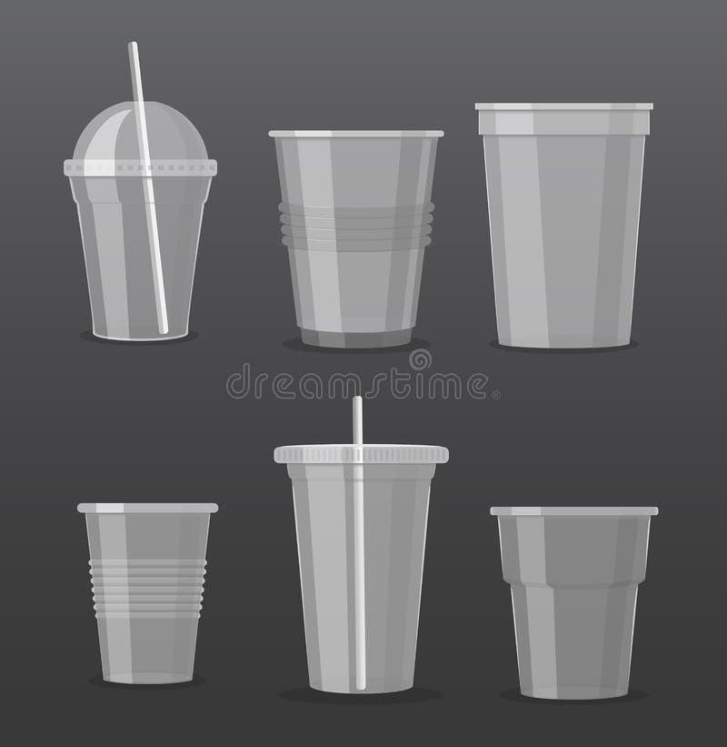 Vector Illustration Set of Empty Transparent Plastic Disposable Cups ...