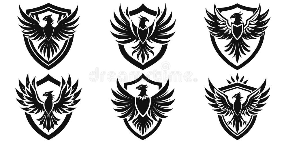 Pheonix Shield Emblems Black and White Vector Illustration Stock Vector ...