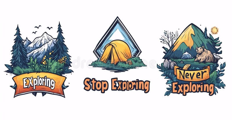 Exploring Adventure with Nature Scenery Graphic Vector Set Stock ...
