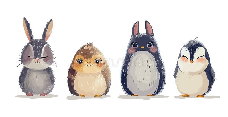 Vector Illustration Set of Fluffy Rabbits and Cute Animals Stock Vector ...