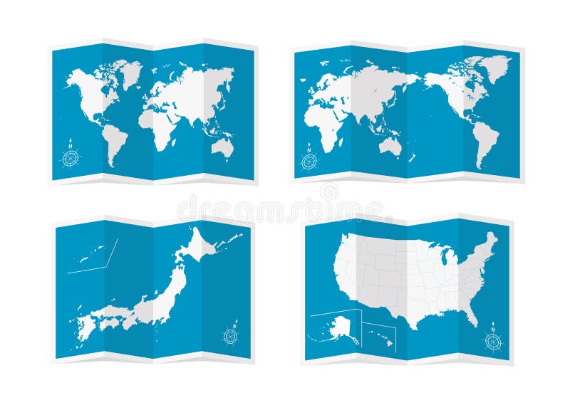 Illustration Set of Four-fold Maps (world Map, Japan, USA Stock Vector ...