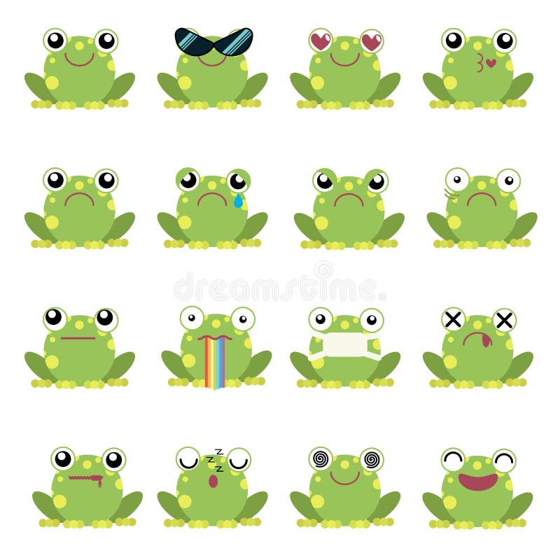 Vector Illustration Set of Frog Emoticons Stock Vector - Illustration ...