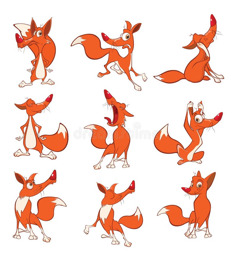 Vector Illustration of a Set Funny Foxes. Cartoon Cartoon Character ...