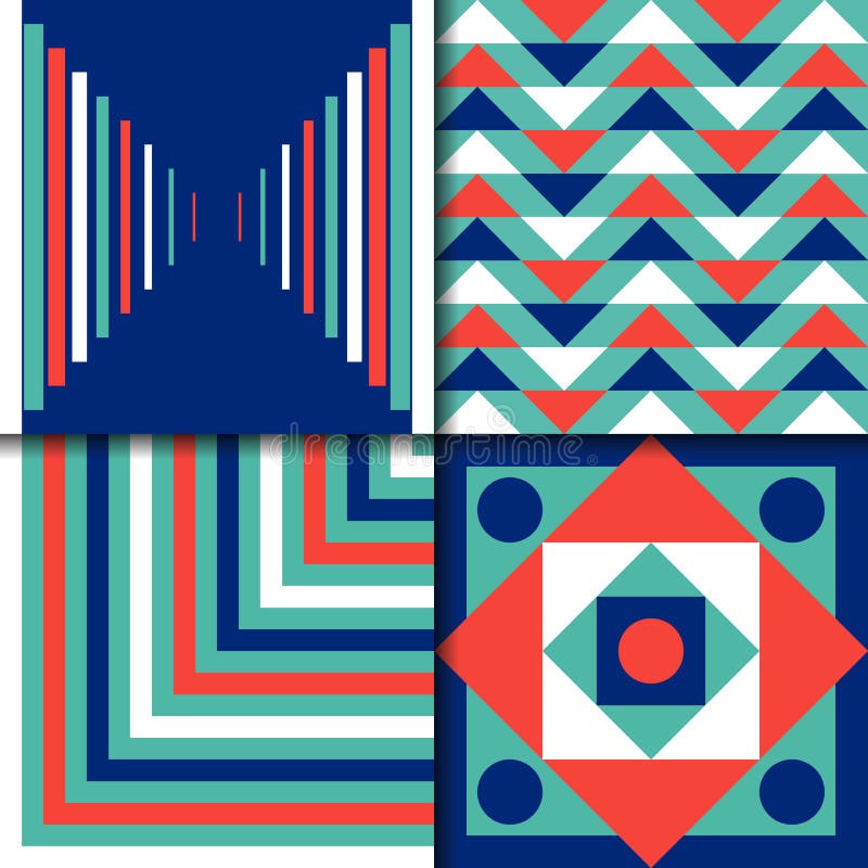 Set of Geometric Patterns, Graphic Shapes, Red, White, Blue, Turquoise ...