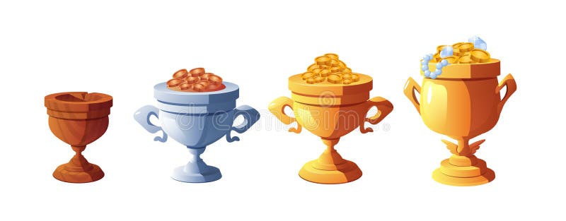 Vector Illustration of a Set with Gold, Silver and Wooden Cups for ...