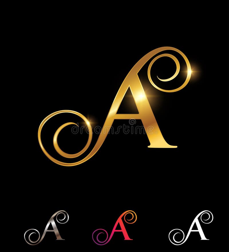 Golden Monogram Logo Cursive Letter a Stock Vector - Illustration of ...