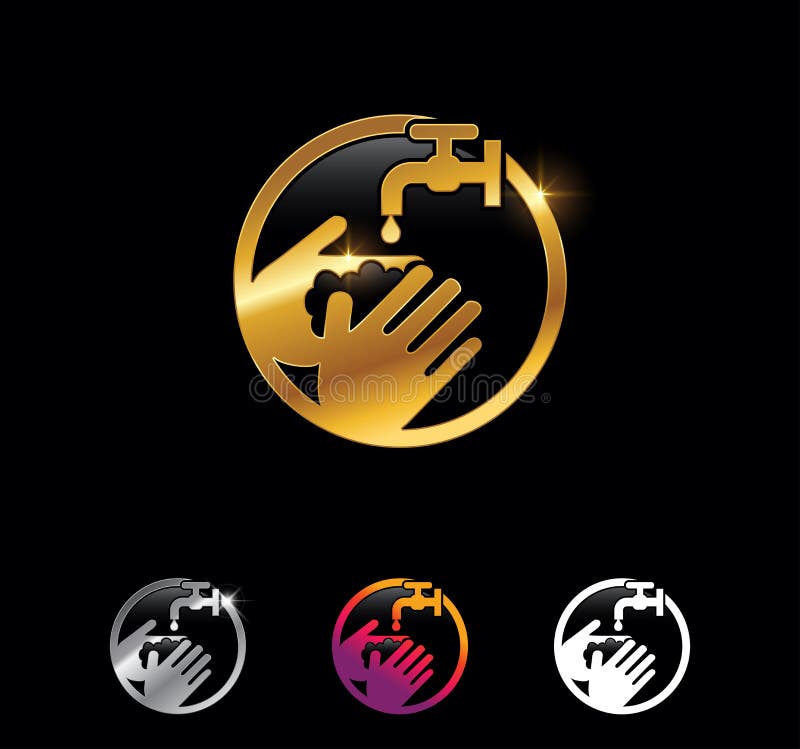 Golden Wash Hand Vector Sign Stock Vector - Illustration of clean, care ...