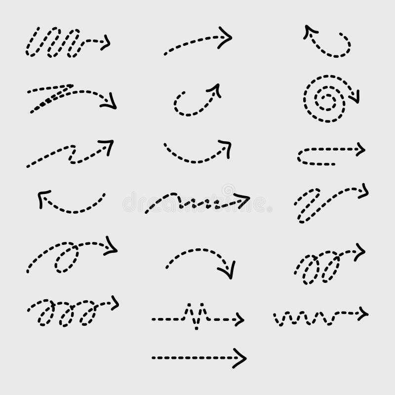 Vector Illustration Set of Hand Drawn Arrows in Dashed Line Style Stock ...