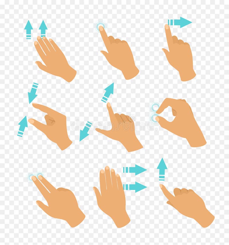 Vector Illustration Set of Hands in Different Positions Touch Screen ...
