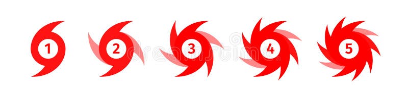Vector Illustration - Set of Hurricane Scale Indication Icons. Symbolic ...
