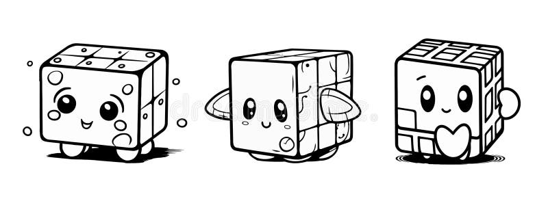Vector Illustration, Set Illustration of Cute Rubic Cube Character ...