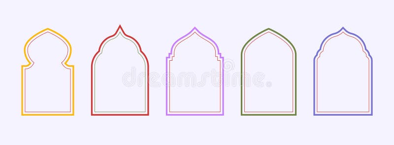 Vector Illustration Set of Islamic Arch Window Frame Borders in ...